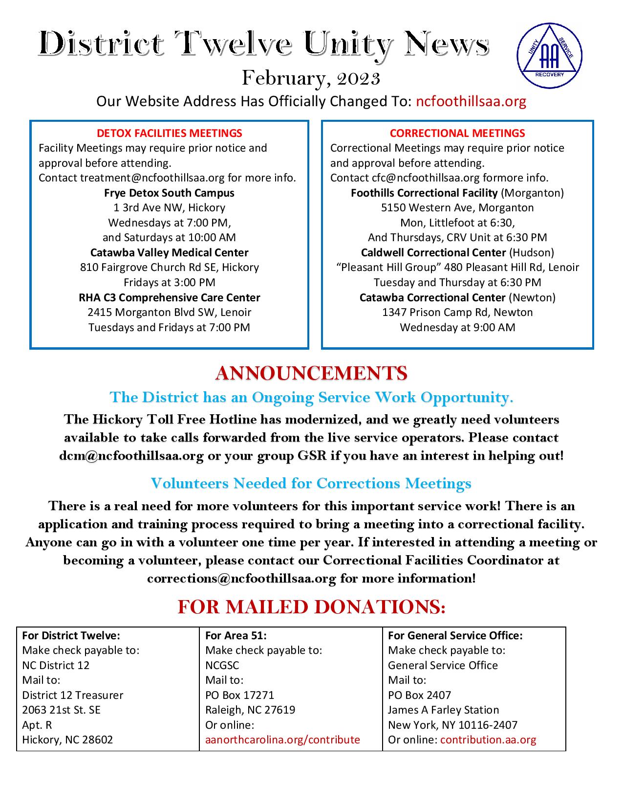 Unity News – Catawba, Burke, and Caldwell County AA